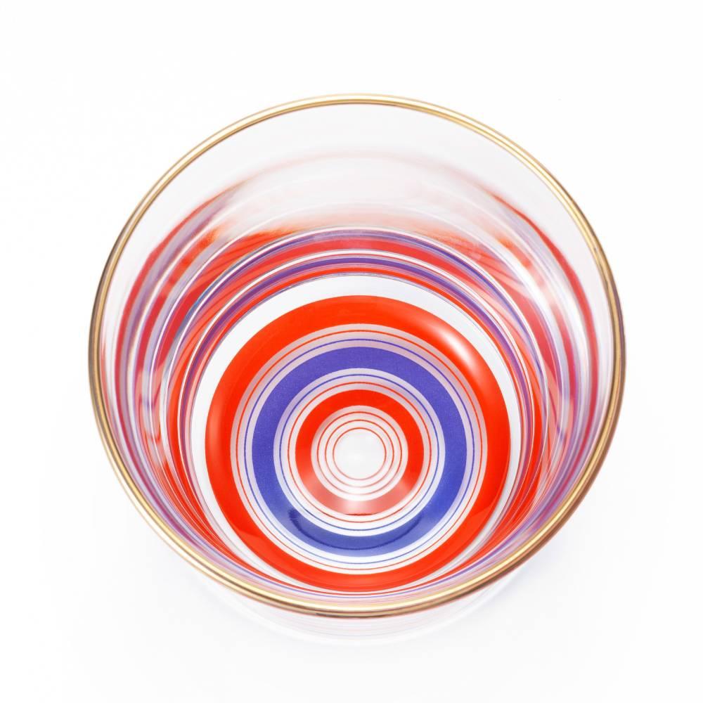 Aderia Stylish Short Glass Modern Red & Blue Pattern 280ml