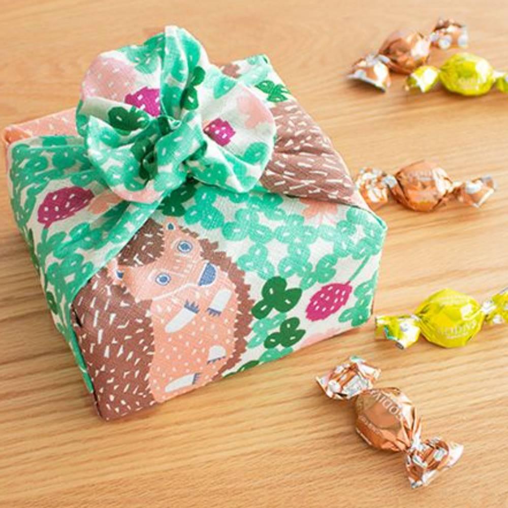 Furoshiki Hedgehog Design Green Cotton Wrapping Cloth Book Cover 50cm