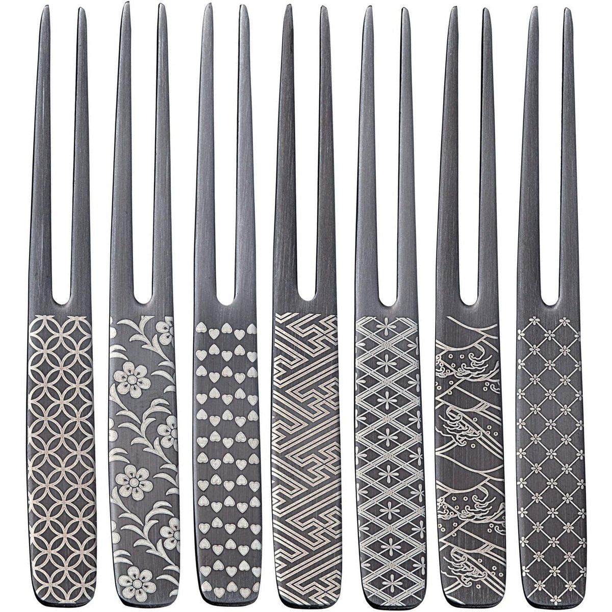 Todai Japanese Black Oxide Steel Wagashi Pick Fork 7 Piece Set ...