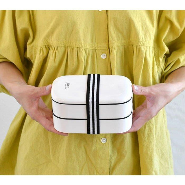 Yellow Studio Bento Box 2-Tier Microwavable Japanese Lunch Box White
